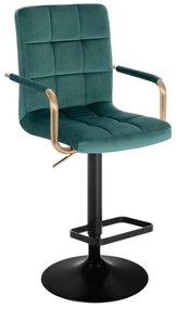 LuxuryForm DESIGN Barová židle VERONA GOLD VELUR na černé kulaté podstavě - zelená
