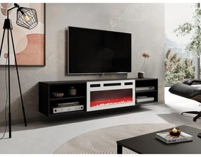 TV skříňka/stolek s krbem Loloz 180, Barva: černá + černá + černý lesk