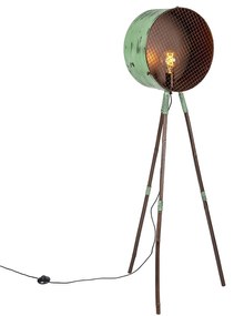 Vintage stojací lampa na bambusovém stativu zelená s mědí - hlaveň