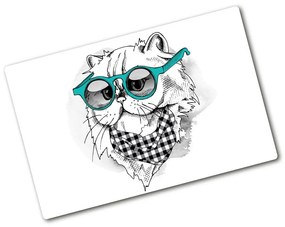 Wallmuralia Kuchyňská deska skleněná Kočka v brýlích 80x52 cm