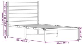 Kovový rám postele s čelem černý 80 x 200 cm - Default Title