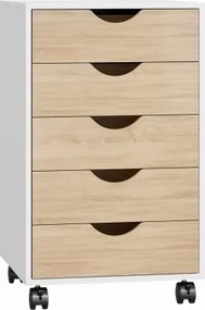 Kancelářská komoda HOMCOM na kolečkech s pěti zásuvkami, mobilní kartotéka pro pracovnu Obývací pokoj 40x40x67 cm bílá a přírodní