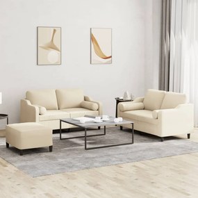 3dílná sedací souprava s polštáři krémová textil 3201828