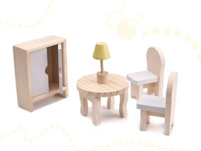 Creative Corner Dřevěný domeček pro panenky + nábytek 70cm šedý