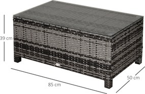 Zahradní boční stůl Outsunny, kávový stůl, patio stůl, poly ratan, šedý, 85 x 50 x 39 cm