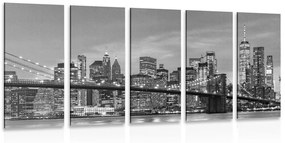 5-dílný obraz okouzlující most v Brooklynu v černobílém provedení - 200x100 cm