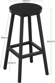 WOLTU barové židle – sada 2 ks, kovový rám, kulatý sedák, s opěrkou na nohy, černé
