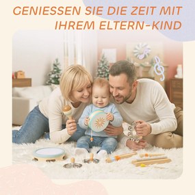 AIYAPLAY dětská sada hudebních nástrojů, 10-dílná Montessori sada nástrojů s tamburínou, chrastítky, bubnem, činely, flétnou