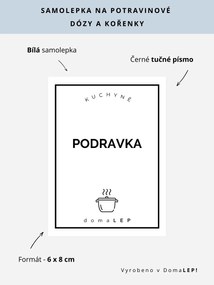 PODRAVKA – bílá samolepka na dózu, tučné písmo, 6 x 8 cm | DomaLEP