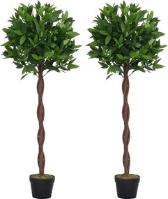 Sada 2 umělých vavřínových stromů Outsunny, 120 cm umělé rostliny v cementových květináčích, interiérové rostliny, umělé rostliny pro interiér a exter