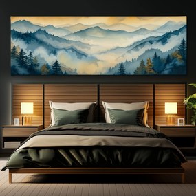 Obraz na plátně - Mlžné kopečky se smrkovými lesy FeelHappy.cz Velikost obrazu: 210 x 70 cm