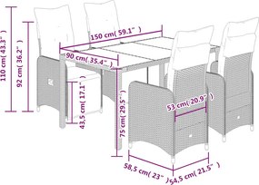 5dílný zahradní bistro set s poduškami hnědý polyratan 3277211