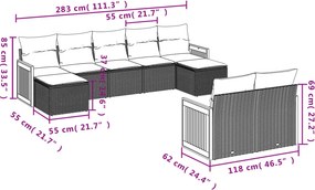 9dílná zahradní sedací souprava s poduškami černá polyratan 3260481