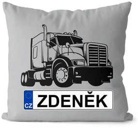 Polštář SPZ se jménem – černý kamion (Velikost: 40 x 40 cm, Jméno: Zdeněk)