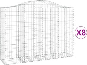 Klenuté gabionové koše 8 ks 200x50x140/160cm pozinkované železo 3145688