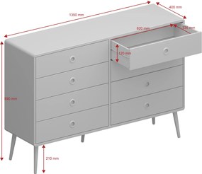 Sconto Komoda JOSHUA bílá, 8 zásuvek