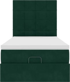 Osmanský rám postele s matracemi tmavě zelené 100x200cm samet 3313454