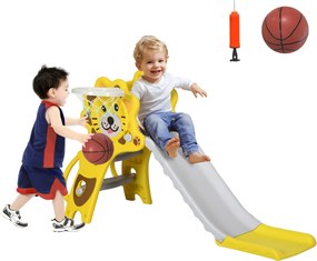 AIYAPLAY Dětská skluzavka 3 v 1 pro děti ve věku 18 až 36 měsíců se 2 schody, 1 košem na basketbal a zvířecím motivem pro vnitřní použití 131x50x74 c…