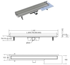 Besco Virgo Next Duo odtokový žlab, chrom Délka žlabu: 80cm