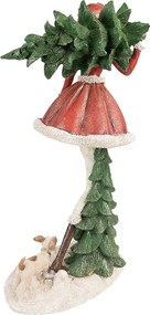 Červená dekorace socha dívka nesoucí stromek s pejskem - 25*17*43 cm