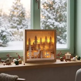 Solight LED 3D dřevěná vánoční dekorace v rámu / 12x LED / časovač / 2