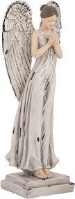 Šedá antik dekorace anděl s odřením Angel - 9*8*23 cm