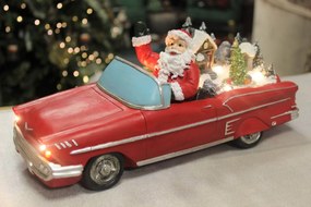 Červené svítící vánoční auto s Mikulášem 36cm