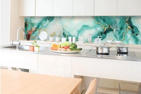 DIMEX | Fototapeta do kuchyně Smaragdový mramor KI-350-208 | 350 x 60 cm | zelená, bílá, zlatá
