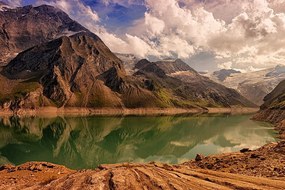 Samolepící fototapeta jezero v horách - 450x300 cm