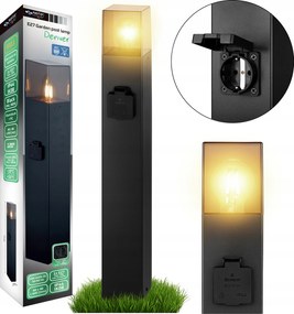 Stojací lampa zahradní sloupek Led 60 cm Zásuvka 230V venkovní E27 Černá