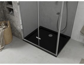 Mexen Lima, sprchový kout se skládacími dveřmi 100 (dveře) x 80 (stěna) cm, 6mm šedé sklo, chromový profil + slim sprchová vanička černá + chromový sifon, 856-100-080-01-40-4070