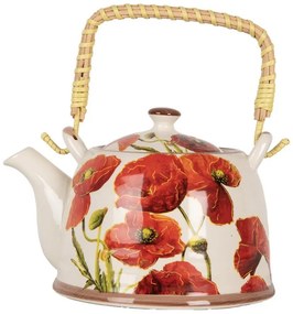 Krémová konvička s vlčími máky a se sítkem - 18*14*12 cm / 800 ml