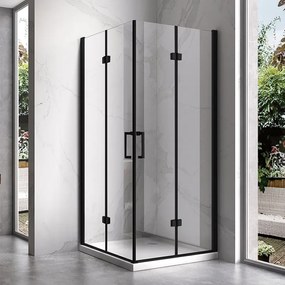 BPS-koupelny Obdélníkový sprchový kout HYD-OK12A 90x80 černý/transparent + vanička HYD-OSV-ST03E černá