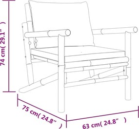 vidaXL 4dílná zahradní sedací souprava s tmavě šedými poduškami bambus [3156471] Barva polštáře: Tmavě šedá