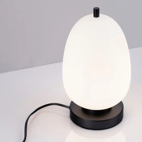 Opálově bílá skleněná stolní lampa Nova Luce Lato s černou podstavou 28 cm
