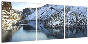 Obraz - zimní krajina s jezerem (s hodinami) (90x30 cm)
