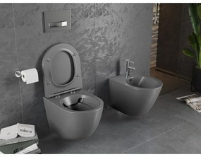 Mexen Lena WC mísa Rimless s pomalu padající deskou slim, duroplast, Tmavě matová černá - 30224071