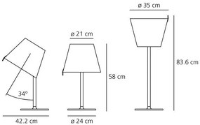Artemide 0315010A Melampo tavolo, designová stolní lampička ve stříbrné úpravě s textilním širmem, 2x52W E27, 58cm