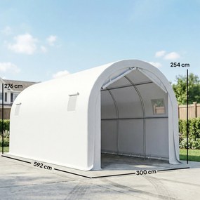 Outsunny venkovní garáž pro auto 3x6 m, vodotěsná, s odolnou PE tkaninou, rám z pozinkovaného kovu, UPF 30+, bílá