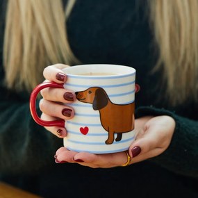 Modro-hnědý porcelánový hrnek 300 ml Sausage Dog – Sass &amp; Belle