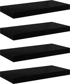 Plovoucí nástěnné police 4 ks lesklé černé 50 x 23,5 x 3,8 cm MDF 323768