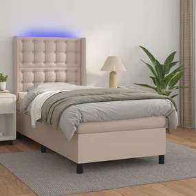 Box spring postel matrace a LED cappuccino 90x200 cm umělá kůže
