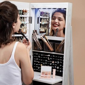 Volně stojící zrcadlová šperkovnice, uzamykatelná, se 6 LED lampami, otočná o 360°