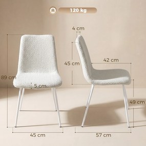 Sada HOMCOM 2 sametových jídelních židlí s čalouněným sedadlem a opěradlem a kovovými nohami, bílé