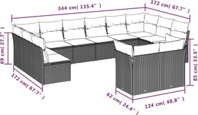 12dílná zahradní sedací souprava s poduškami hnědá polyratan 3250272