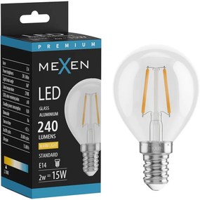 Mexen Vintis LED vlákno žárovka E14, G45, 2W, Teplá - 2700K, 240 lm, čirá - L156-E14-0227-00