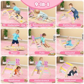 Costway Trojúhelníkový set 9-in-1 skládací lezecká hračka Montessori dřevěná