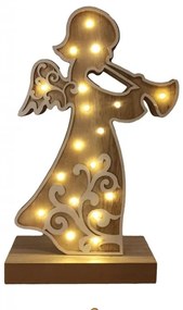 Vánoční dřevěná LED dekorace, ANDĚL s trumpetou, 32cm
