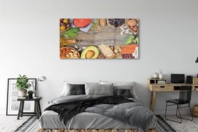 akrylový obraz Fazole brokolice avokádo ořechy 140x70 cm
