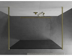 Mexen Kioto, sprchová zástěna Walk-In 100 x 200 cm, 8mm šedé sklo, zlatý matný profil, 800-100-002-55-40